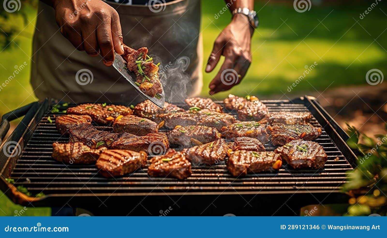 Man Grilling Meat on Barbecue Generative AI Editorial Photo - Image of front, cooking: 289121346