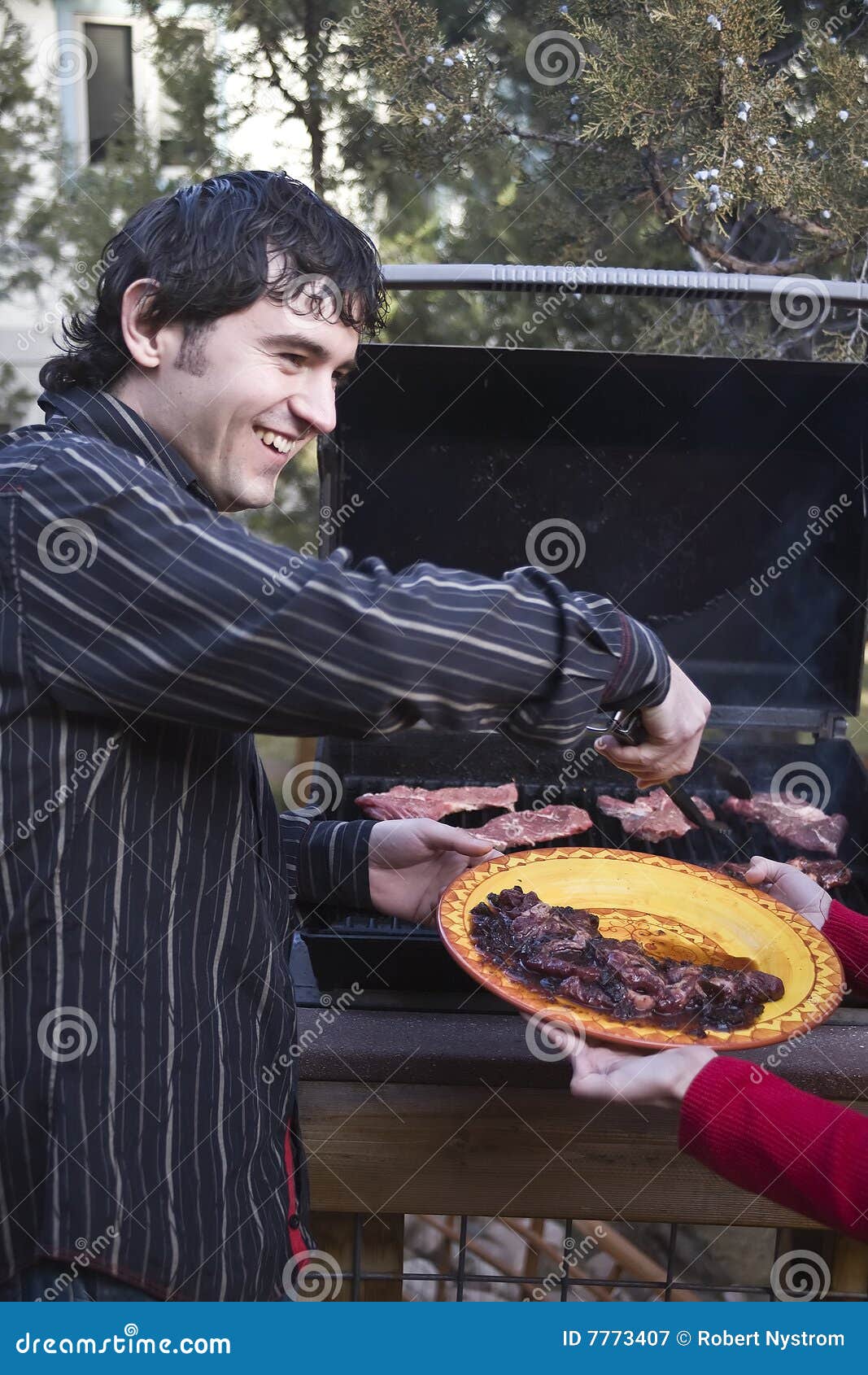Man Grilling Meat on the Barbeque Stock Image - Image of handsome ...