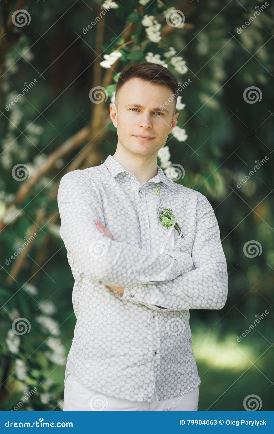 Man, Groom Posing in Park on His Wedding Day Stock Image - Image of ...