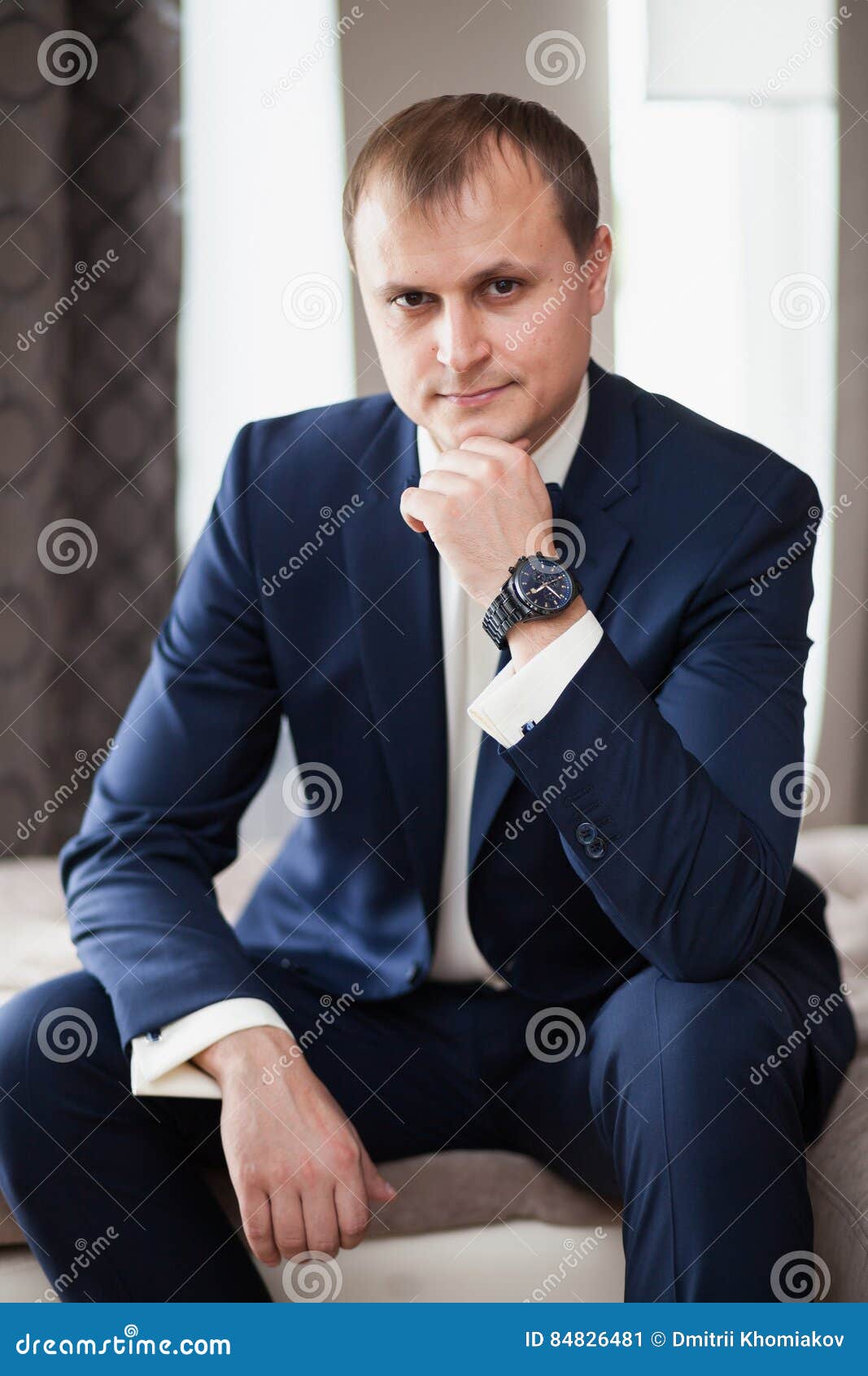 Man the Groom in Suit Sitting on Sofa Stock Image - Image of male ...