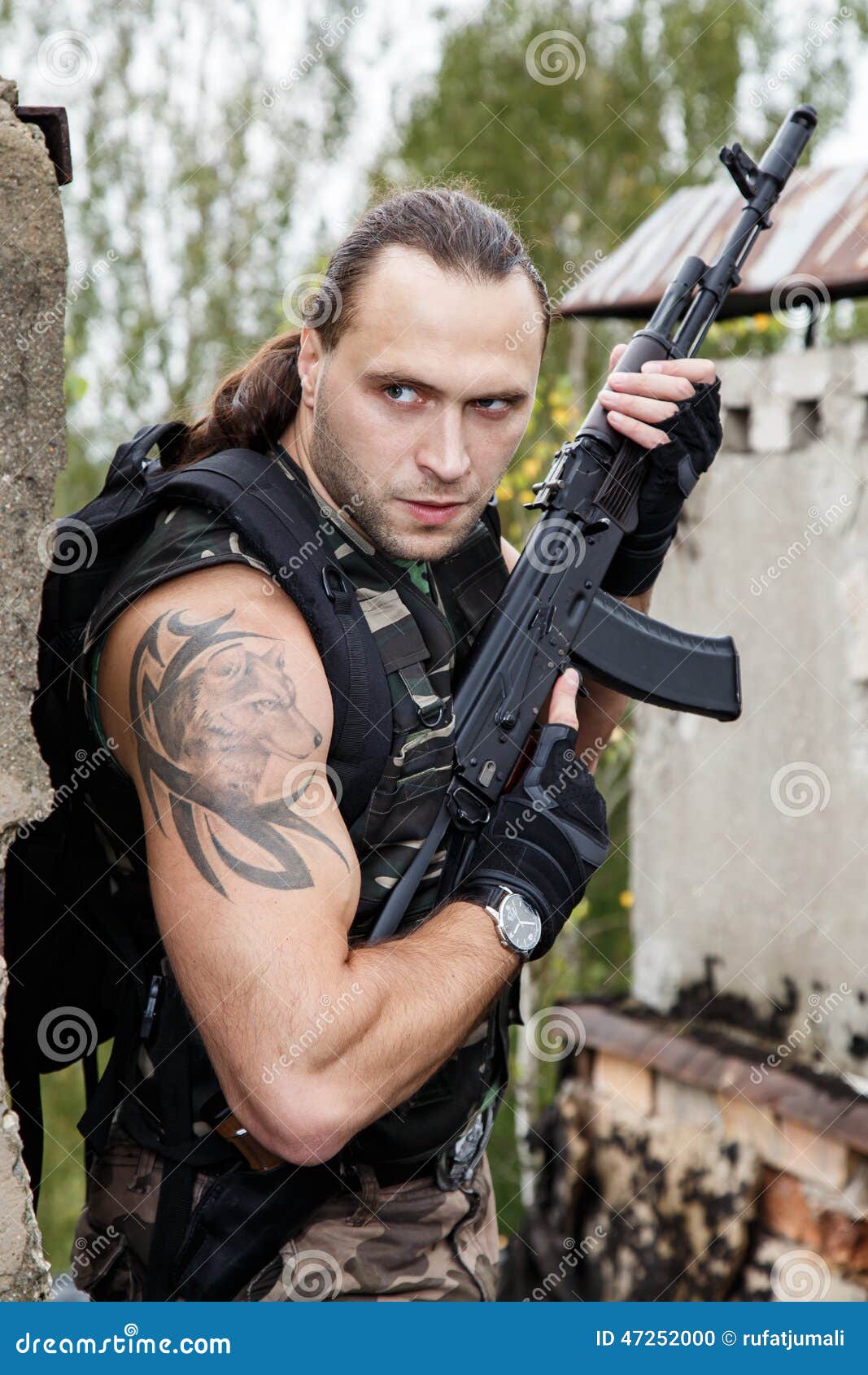 Man with a gun stock photo. Image of rifle, battle, resistance - 47252000