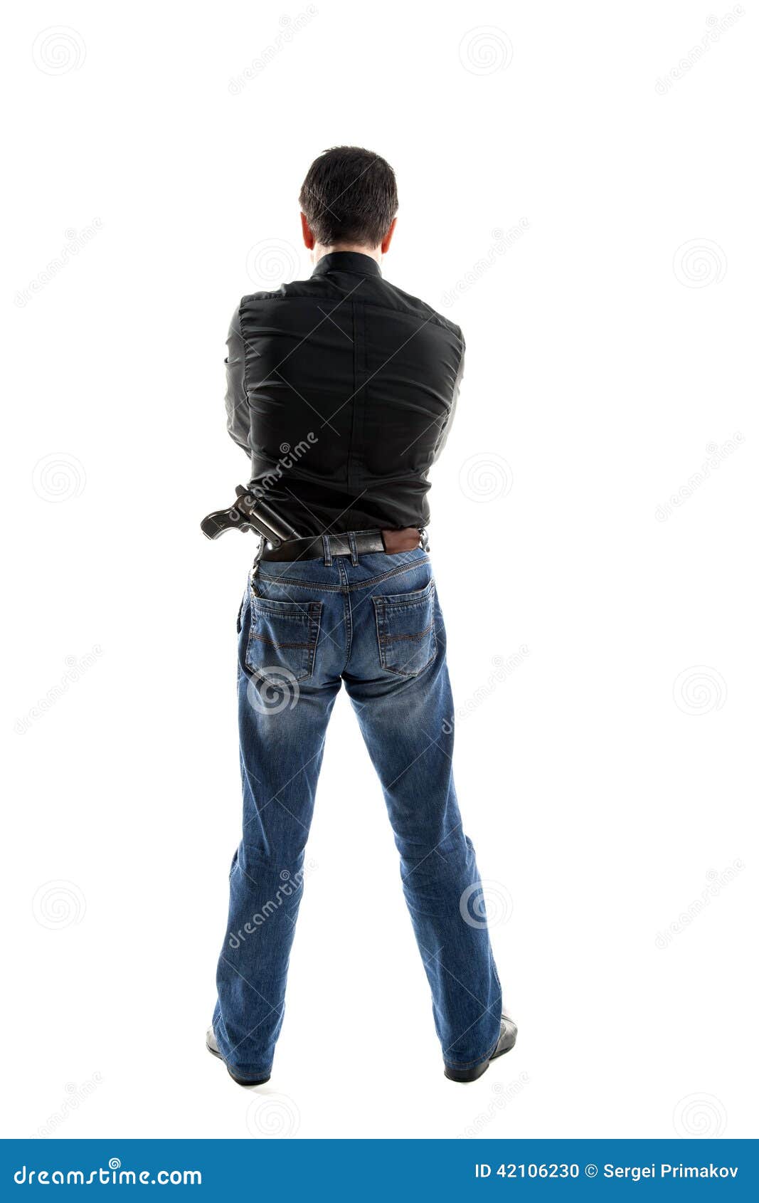 Man with a Gun Behind His Back Stock Photo - Image of pistol, gangster ...