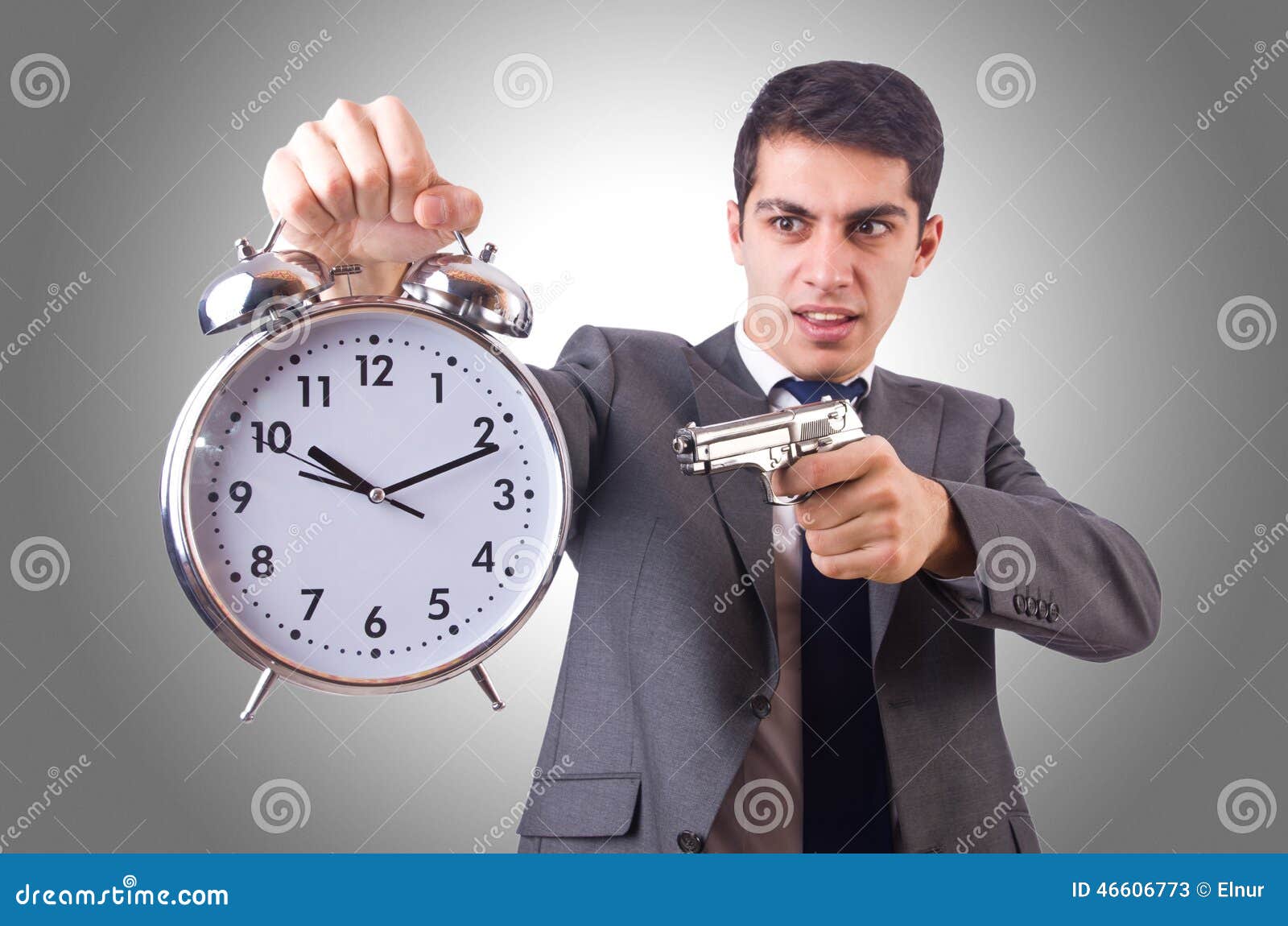 Man with gun and clock stock image. Image of adult, deadline - 46606773