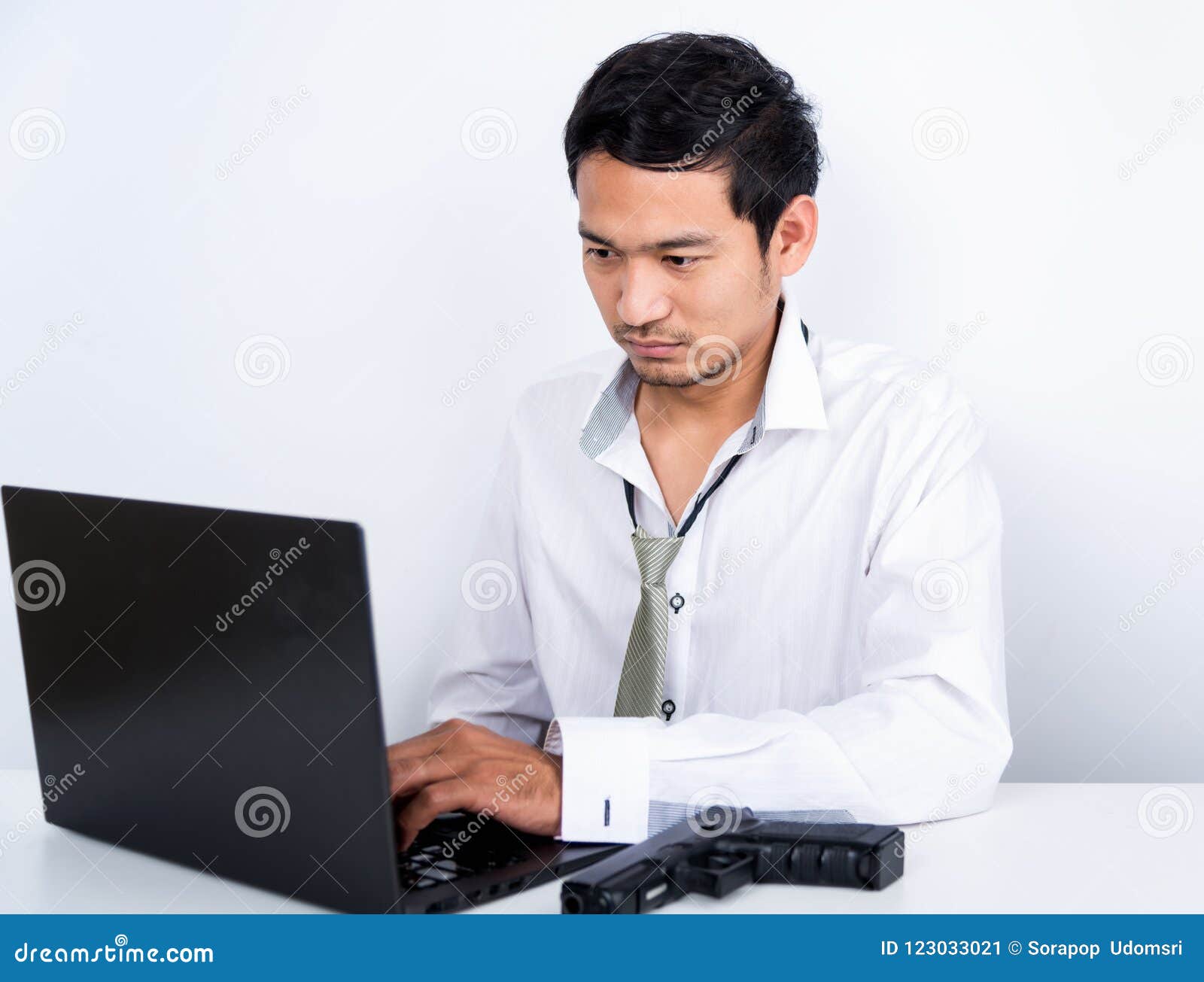 Man and Gun Hacking Laptop Computer Stock Image - Image of cyber, asia ...