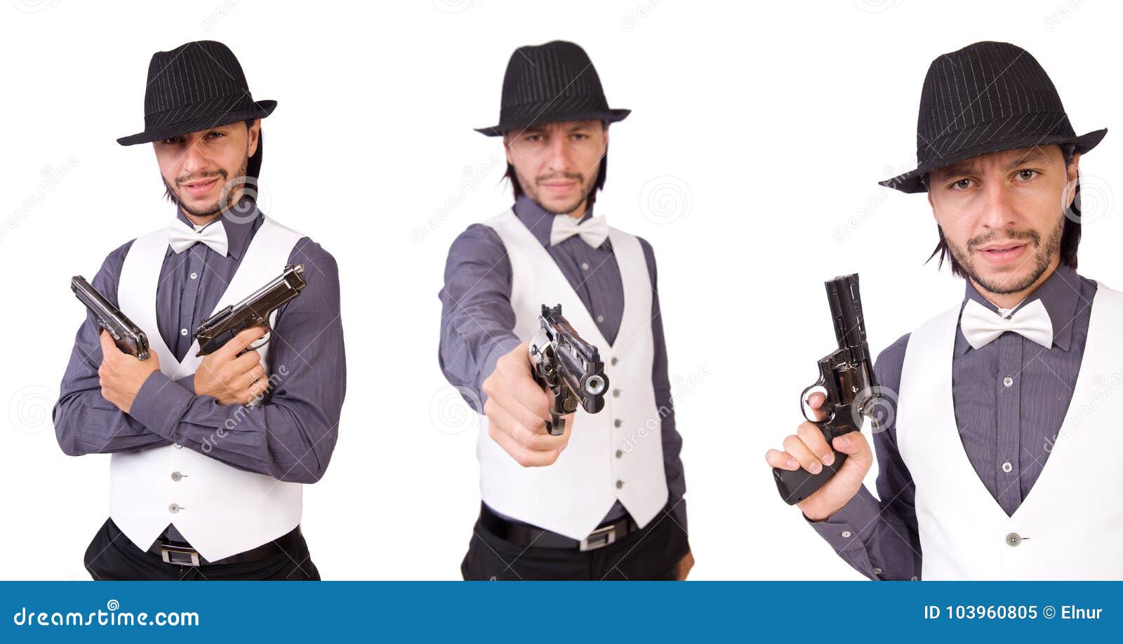 The Man With Gun Isolated On The White Stock Image Image Of Composite