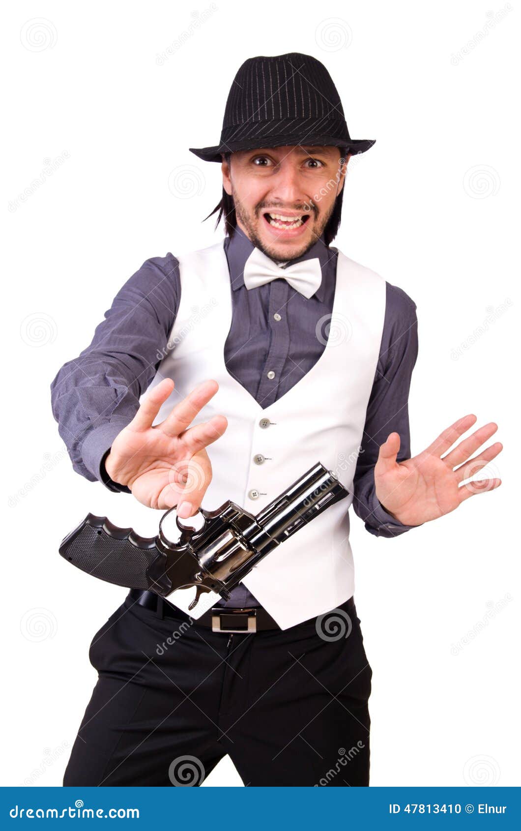 Man with gun isolated stock photo. Image of handgun, bowler - 47813410