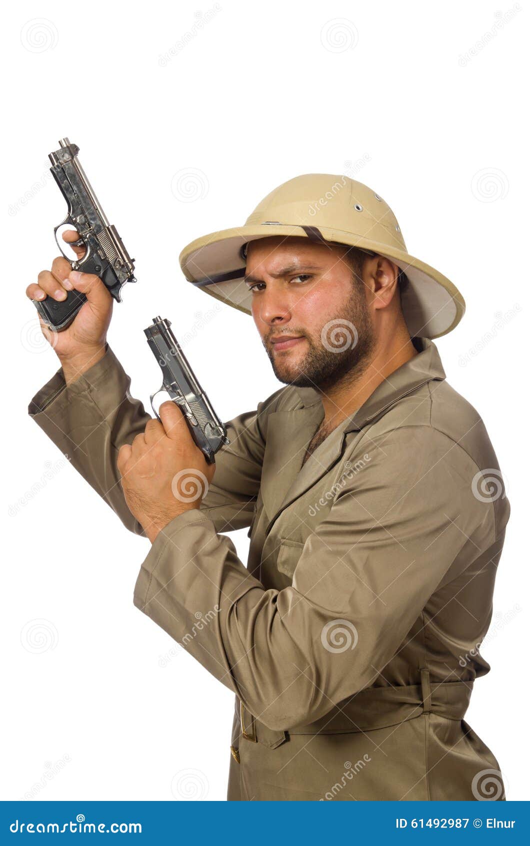 The Man with Gun Isolated on White Stock Image - Image of helmet ...