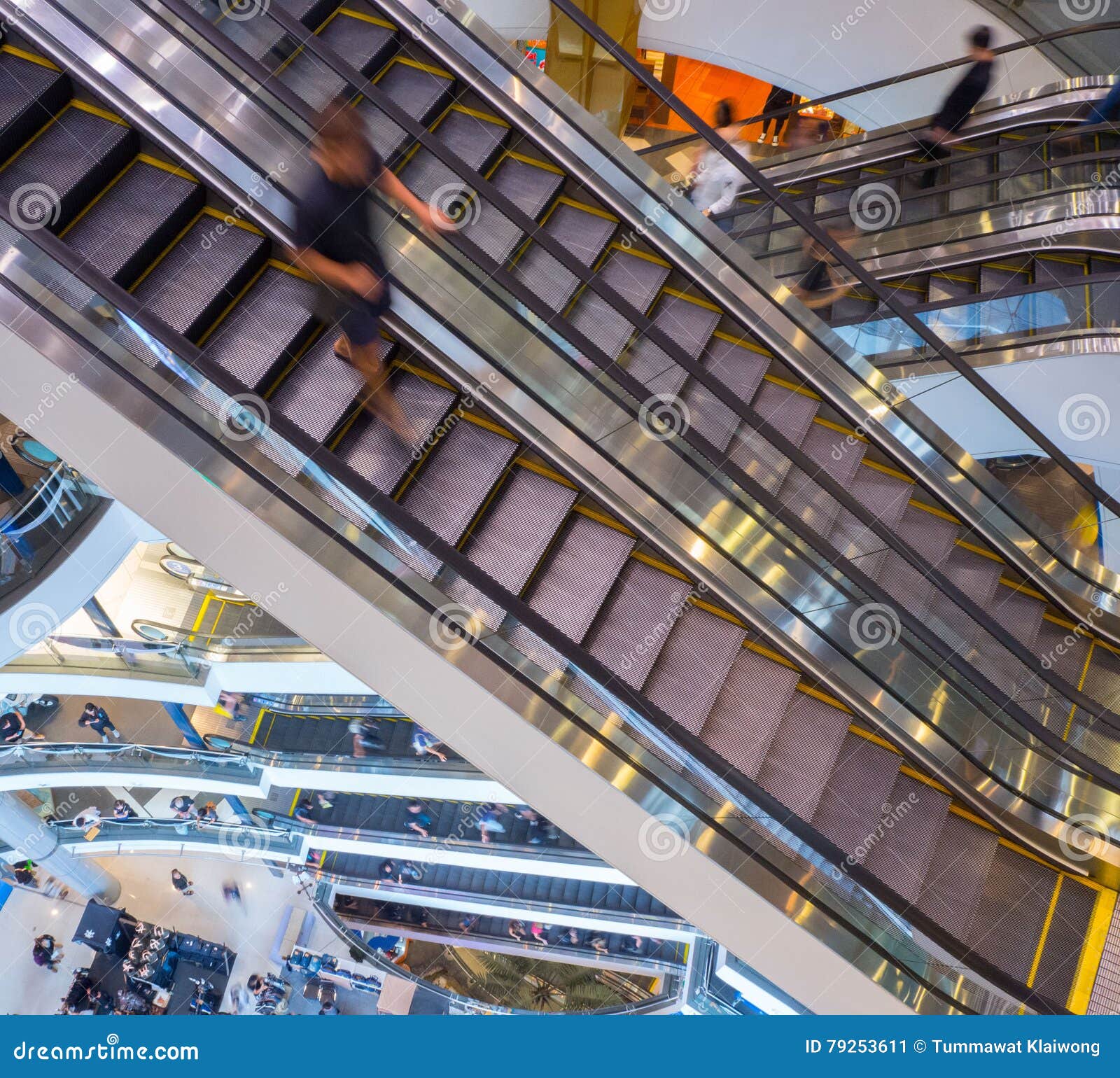 Man Guy People Rushing Step In Motion On Escalator In The Mall Building ...