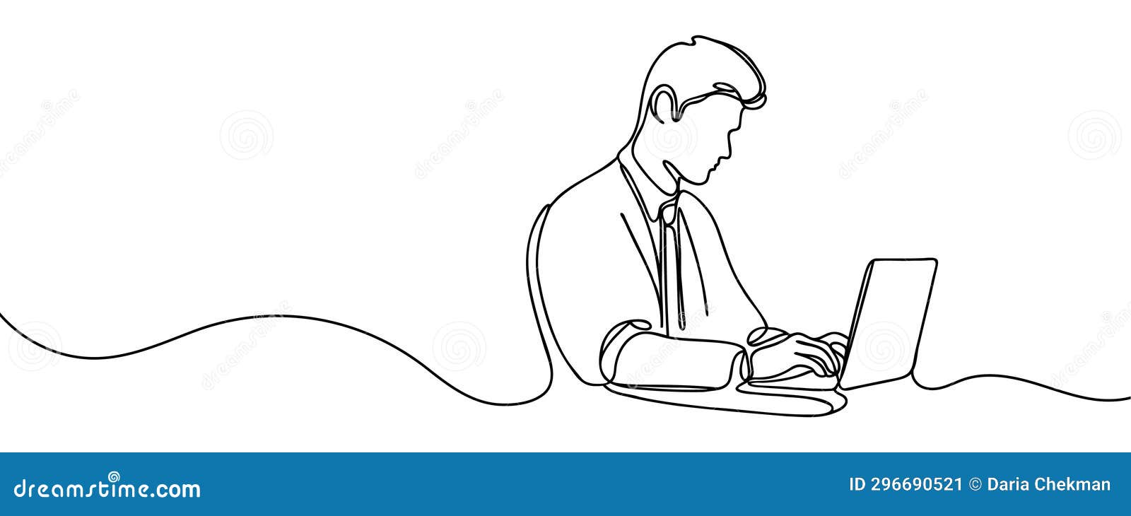 Man, Guy Sitting at a Laptop at a Table Drawn with One Line Stock ...