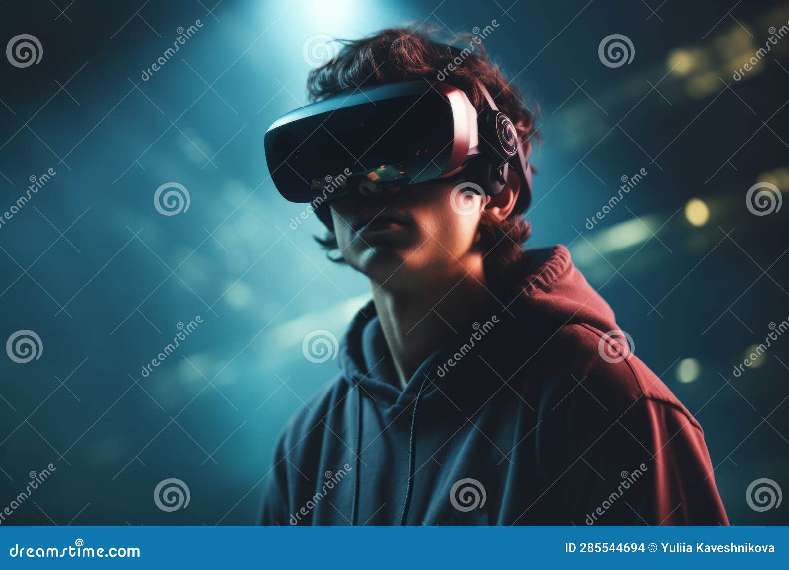 Man Guy Student User Computer Technology Addict Male Wearing VR Headset ...