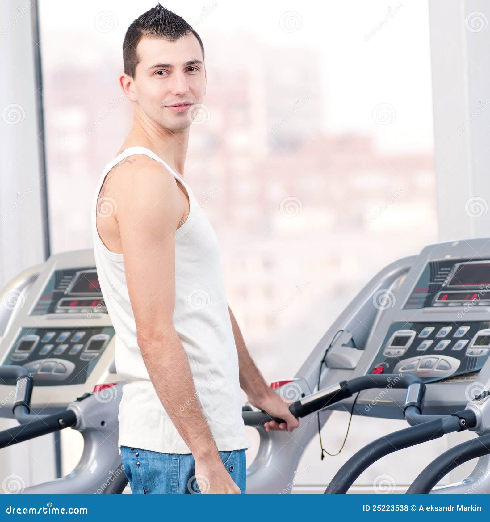 Man at the Gym Exercising. Run. Stock Photo - Image of portrait ...
