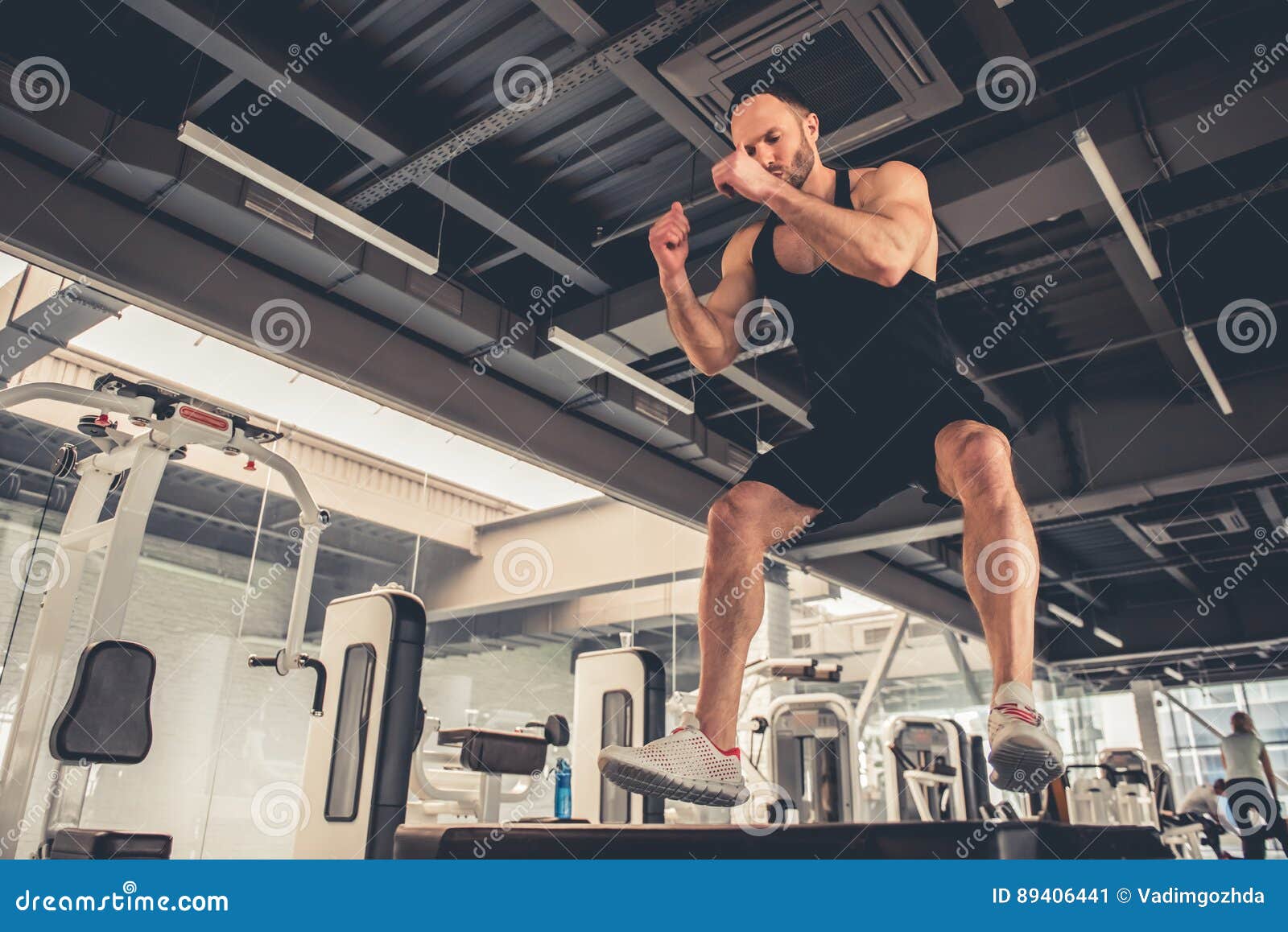 Man at the gym stock image. Image of jump, happy, exercise - 89406441