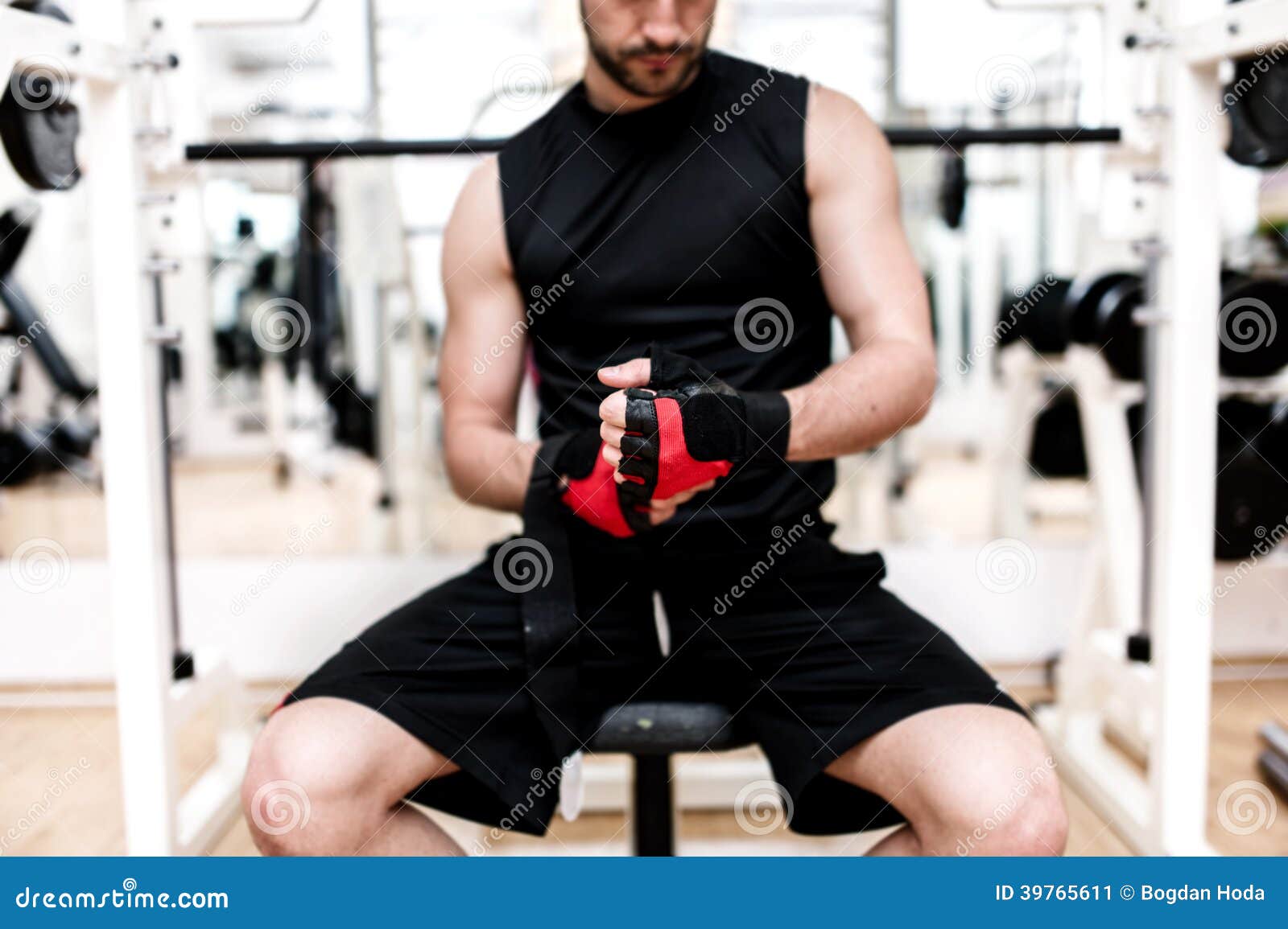 Man at Gym Preparing for Workout Stock Image - Image of barbell, male ...