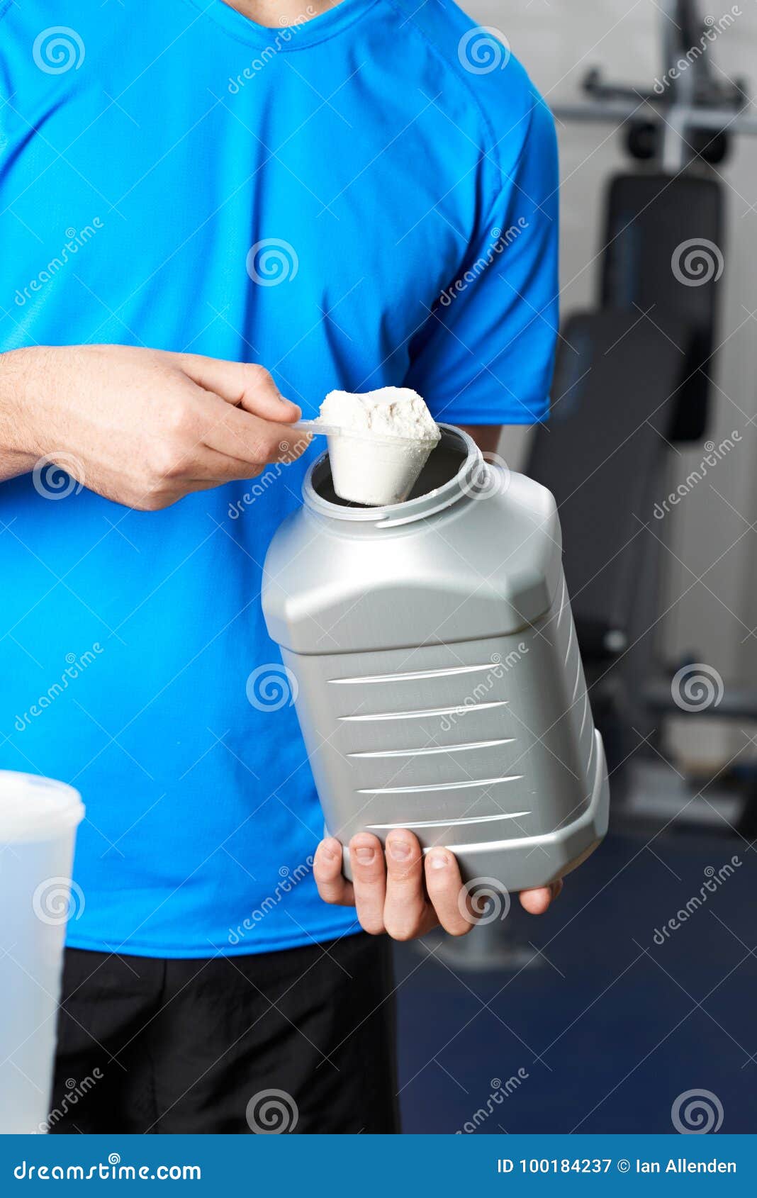 Man in Gym Taking Nutritional Supplement Stock Image - Image of powder ...