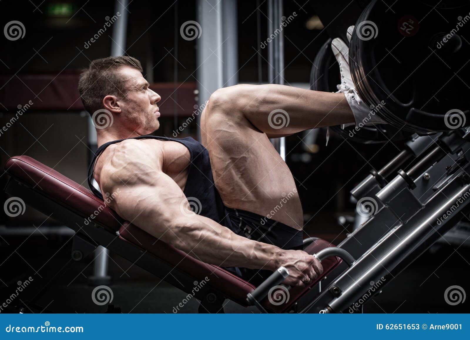 Man in Gym Training at Leg Press Stock Image - Image of press, club ...