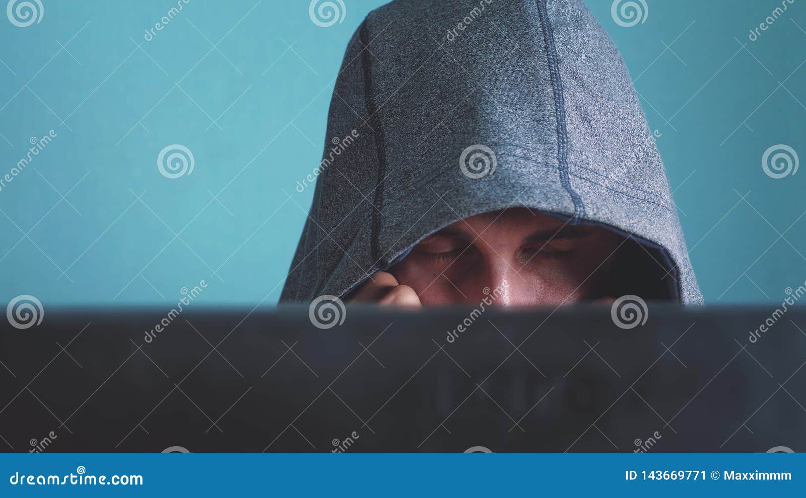 Man Hacker In The Hood Hacking Network Concept Unknown Hacker Criminal Breaks Into Computer