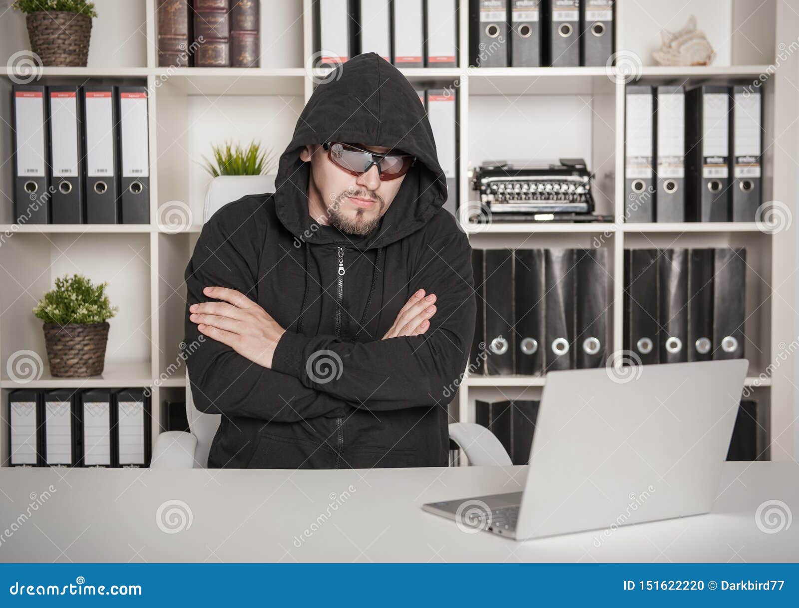 Man Hacker Using Laptop in Office Stock Photo - Image of digital, code ...
