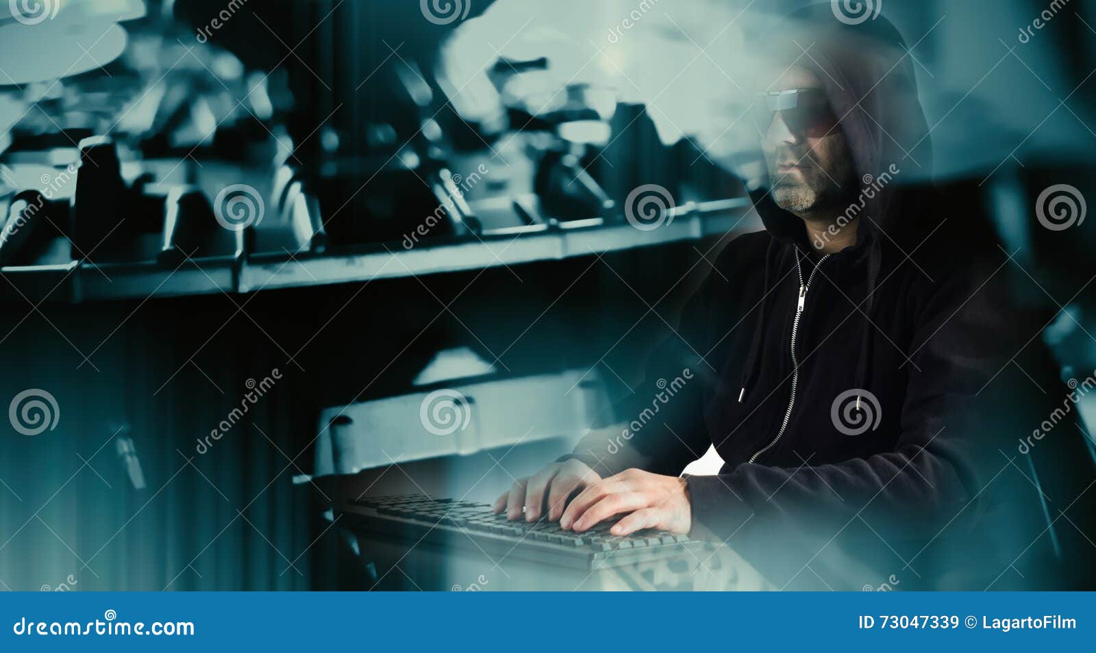 Man Hacking Computer Network Stock Image - Image of tech, concept: 73047339