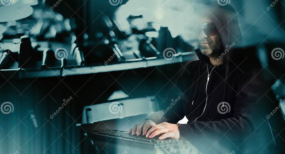 Man Hacking Computer Network Stock Image - Image of tech, concept: 73047339
