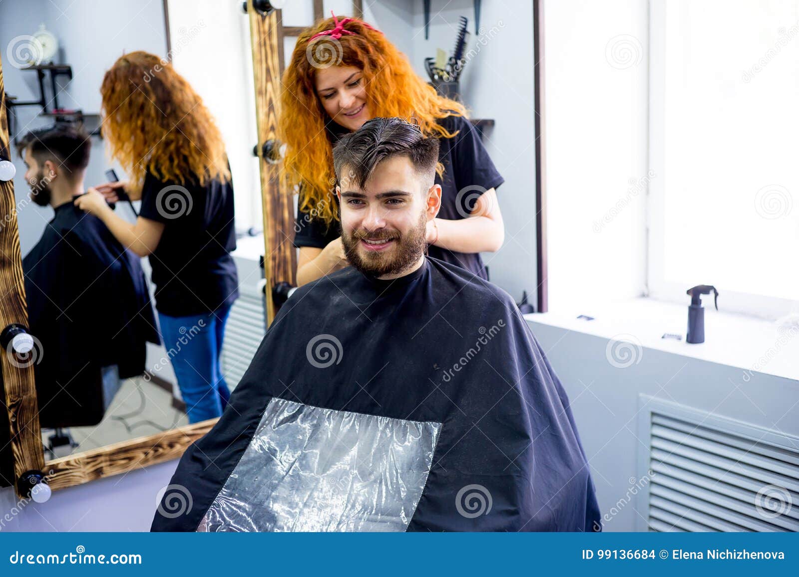 Man at a hair salon stock photo. Image of hairstyle, beard - 99136684