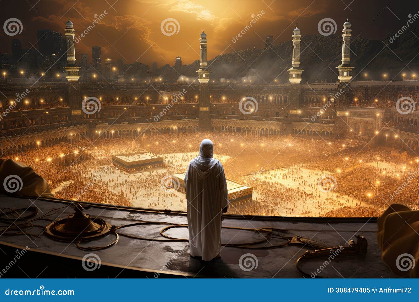 Man Haj or Umrah in Front of Kaaba, Mecca Background Stock Illustration ...