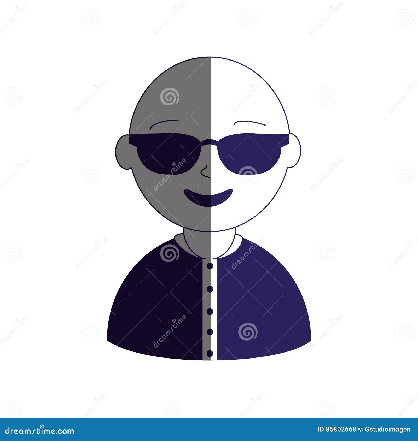 Man Half Body Silhouette Color with Sunglasses and Bald Stock Vector ...