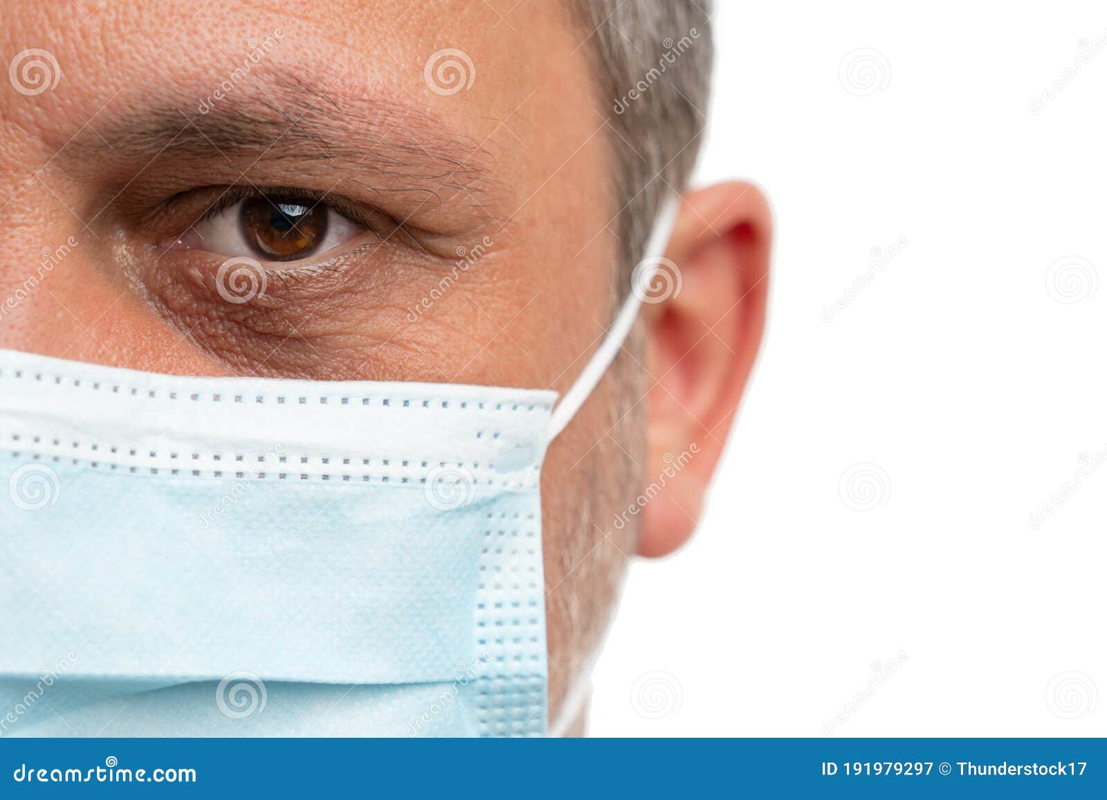 Man Half Face with Medical Mask and White Copy Space Stock Image ...