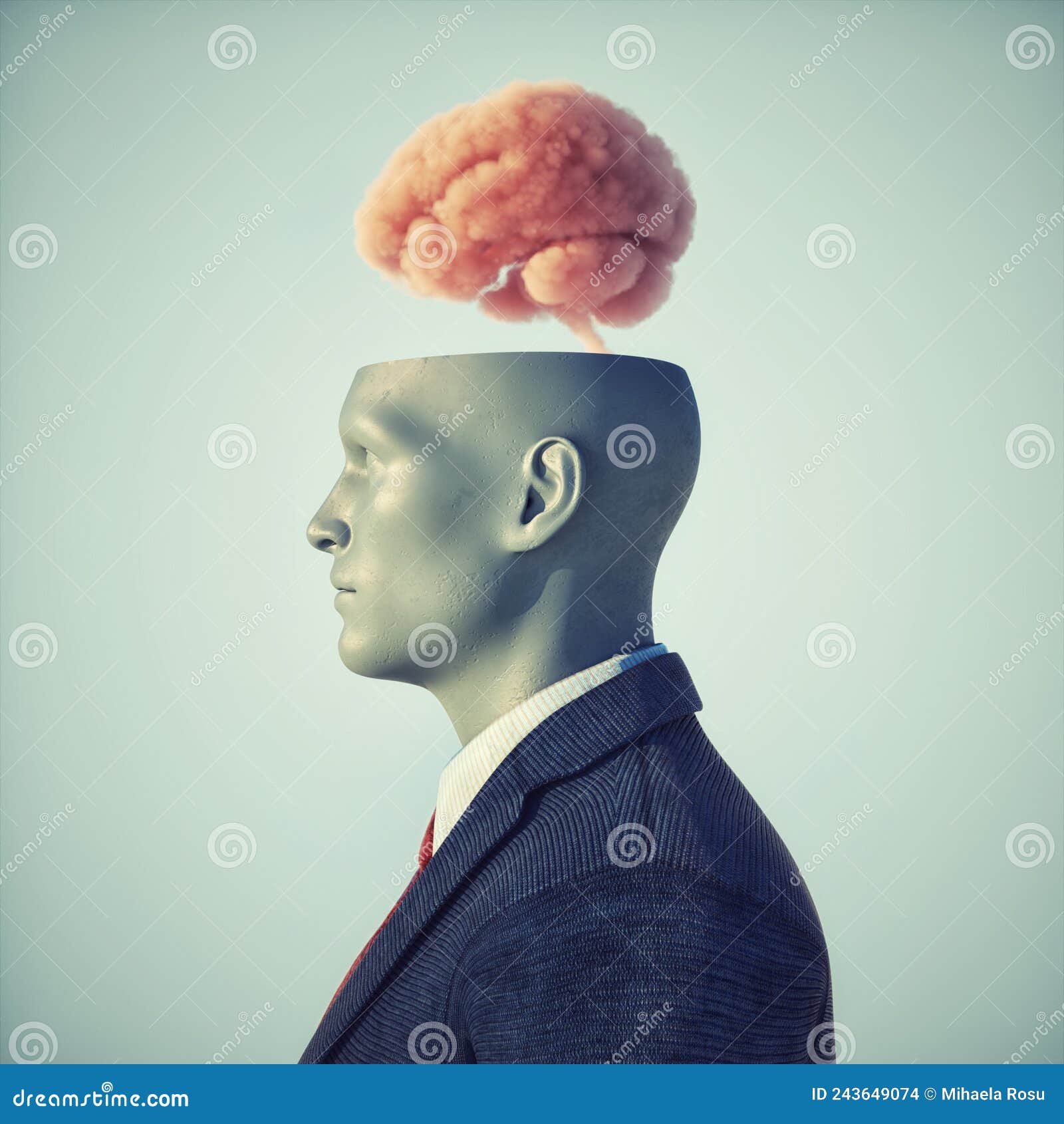 Man with Half of Head and a Brain As a Cloud Stock Illustration ...