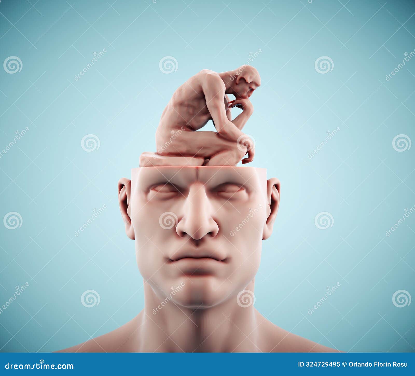 Man with Half Head and a Thoughtful Man Sitting Inside Stock ...