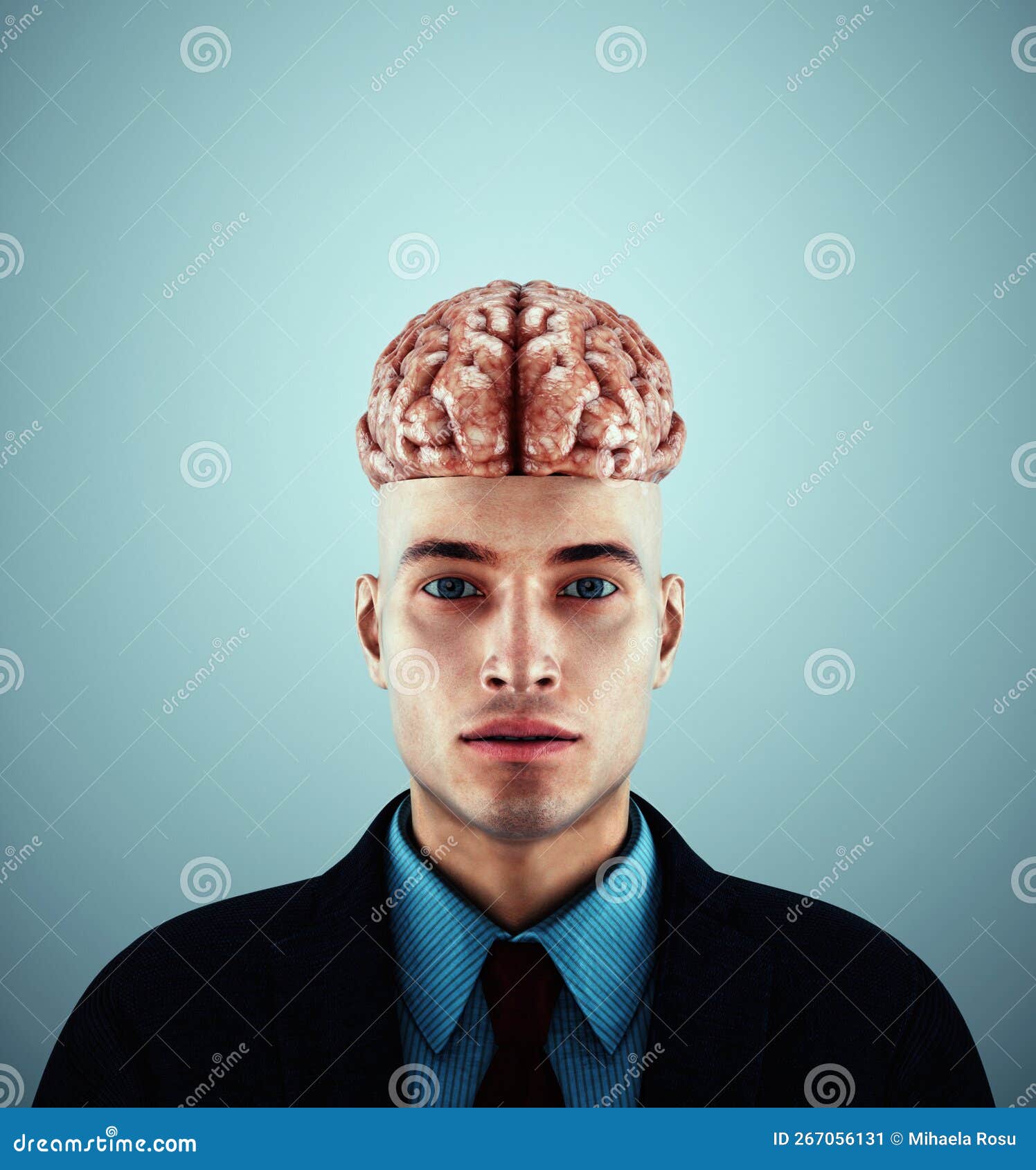 Man with Half a Head and a Visible Brain. Wisdom and Smart Thinking ...