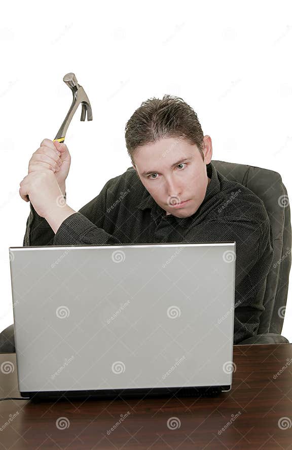 Man hammers computer stock photo. Image of thirties, working - 4739758