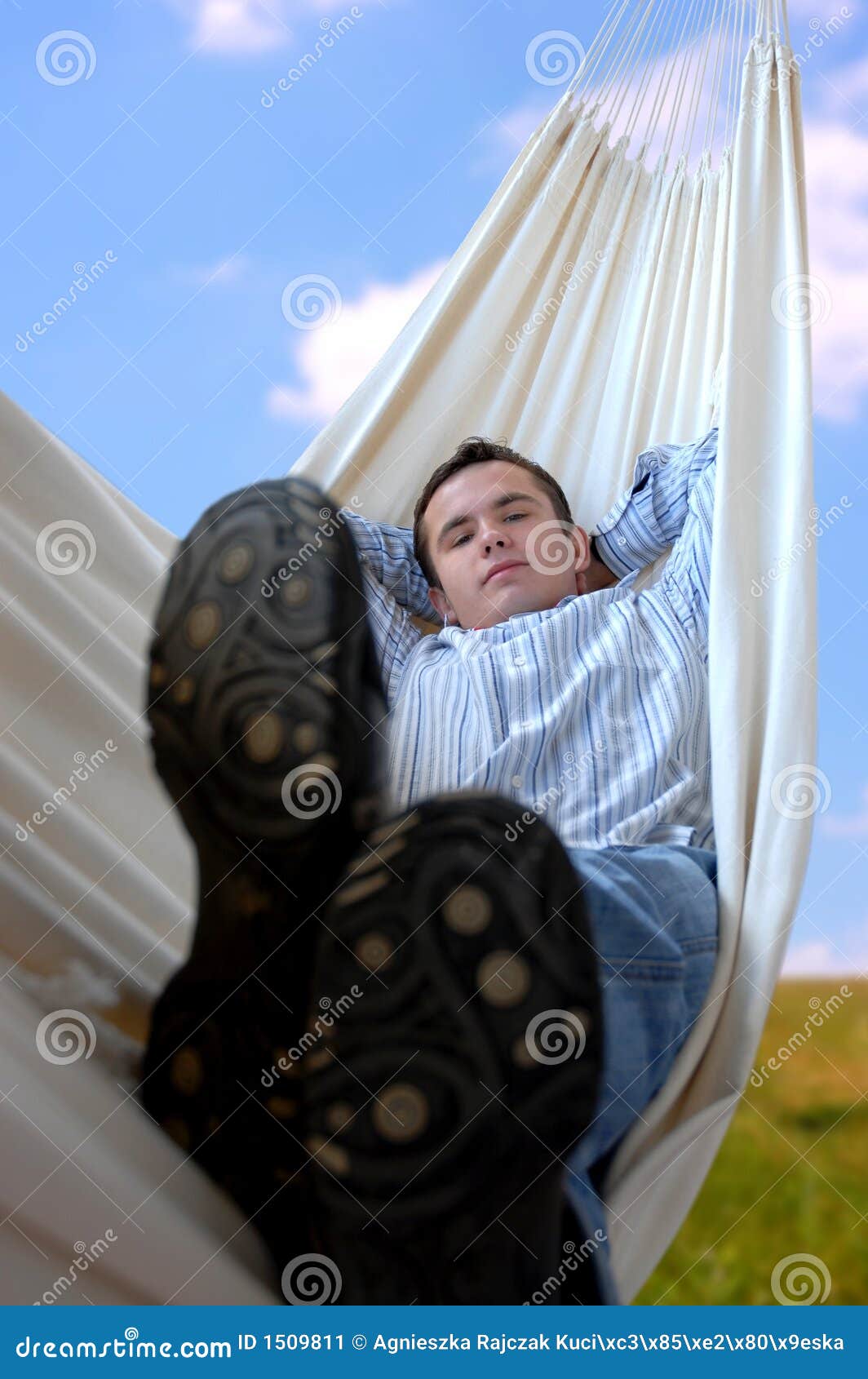 Man in hammock stock image. Image of lying, young, smiling - 1509811