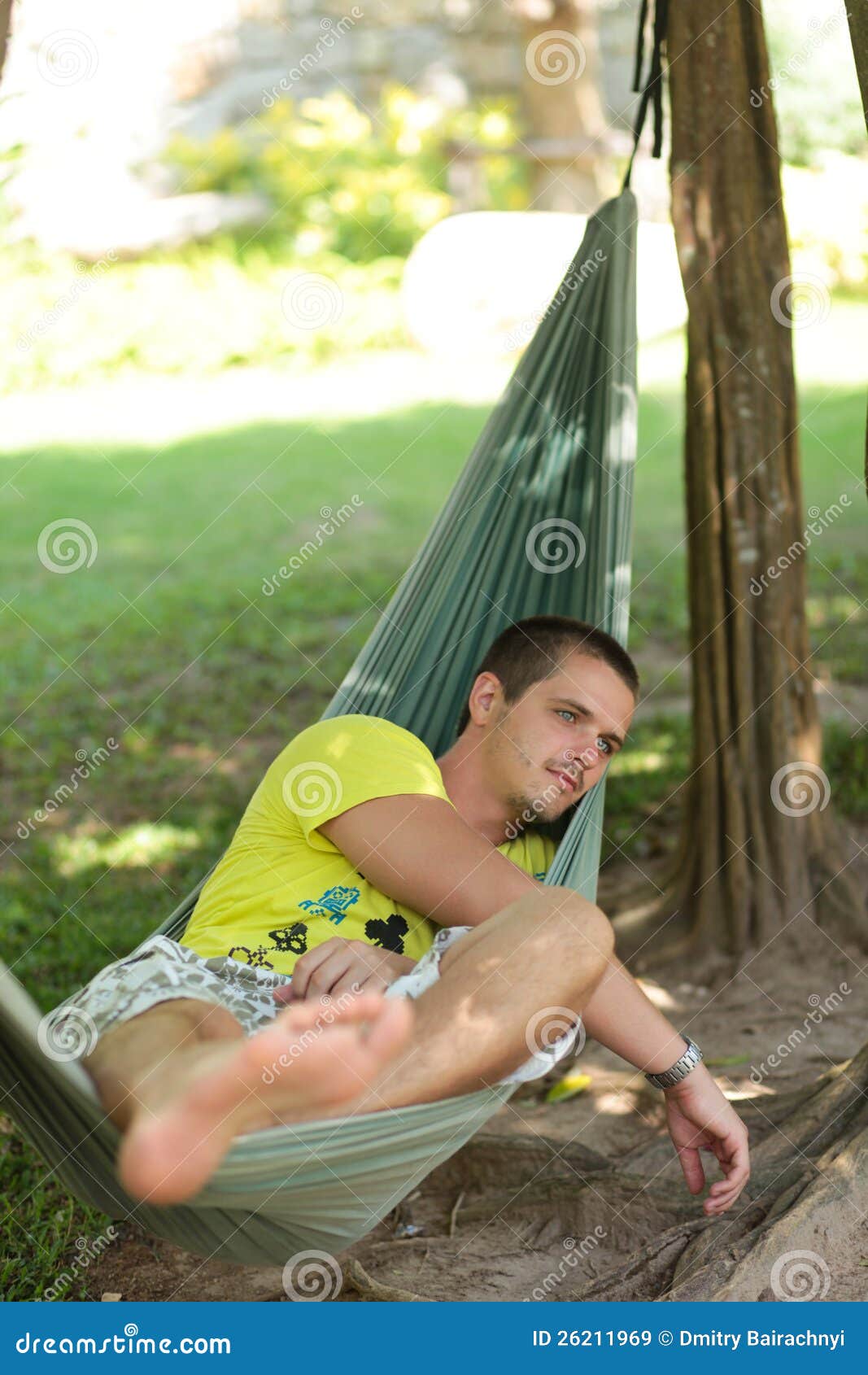 Man in a hammock stock image. Image of attractive, resting - 26211969