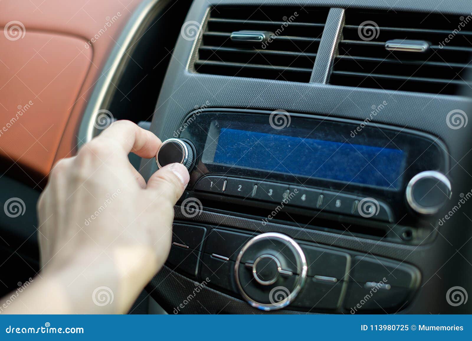 Man Hand Adjusting Dial Button Car Audio Stock Image - Image of power ...
