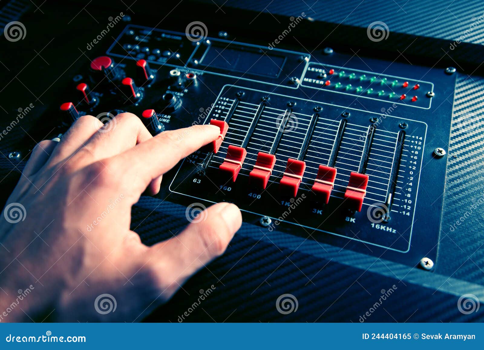 Man Hand with Audio Control Panel Stock Image - Image of technology ...
