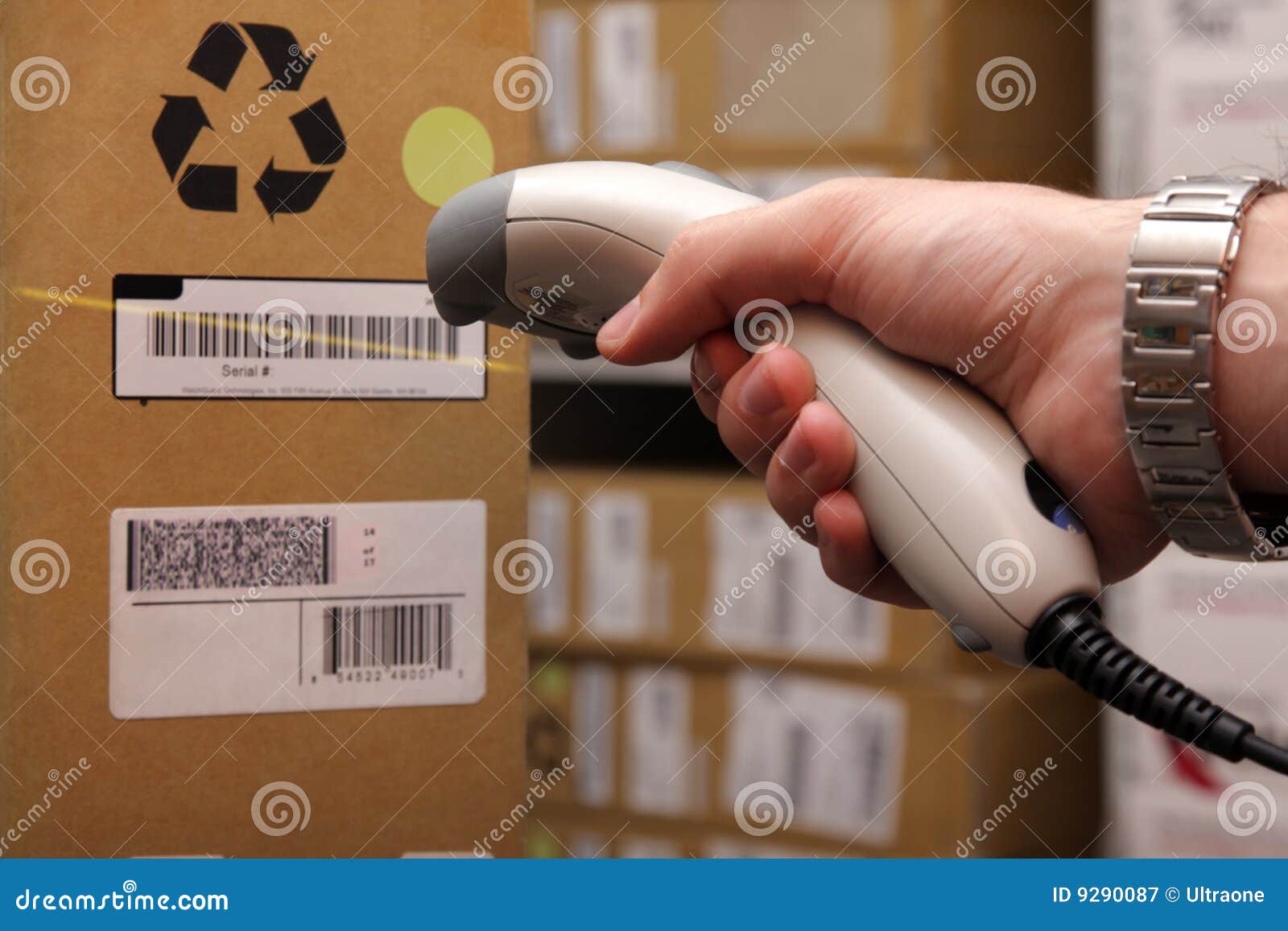 Man Hand with Barcode Scanner in Operation. Stock Image - Image of ...