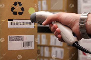 Man Hand with Barcode Scanner in Operation. Stock Image - Image of ...
