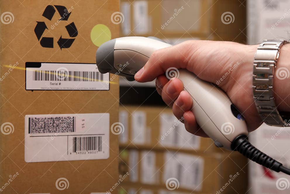 Man Hand with Barcode Scanner in Operation. Stock Image - Image of ...