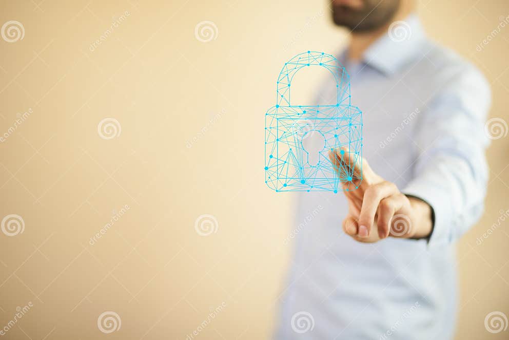 Man hand lock on screen stock image. Image of data, intelligence ...