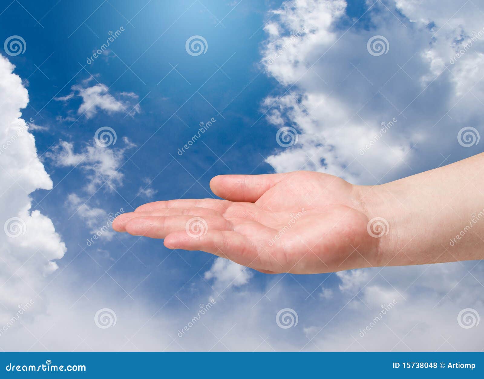 Man hand on blue sky stock photo. Image of hand, love - 15738048