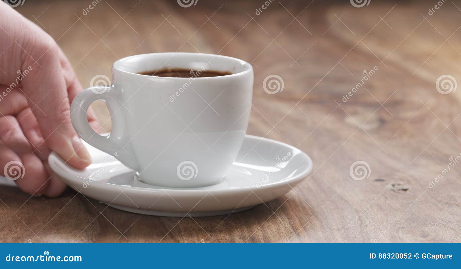 Man Hand Bring Cup of Fresh Espresso on Table Stock Photo - Image of ...
