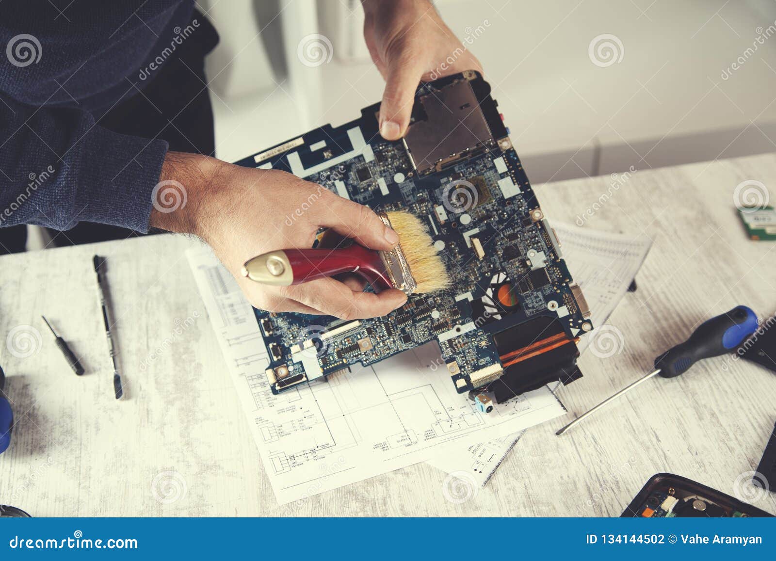 Hand Brush with Computer Processor Stock Photo - Image of chip ...