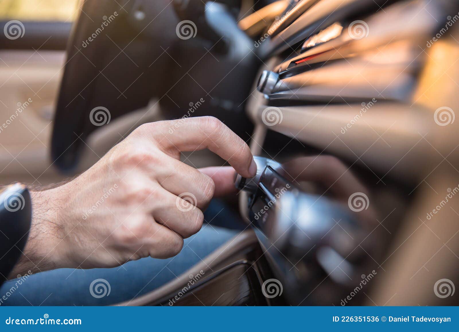 Man Hand in Button on Dashboard Stock Photo - Image of station, switch ...
