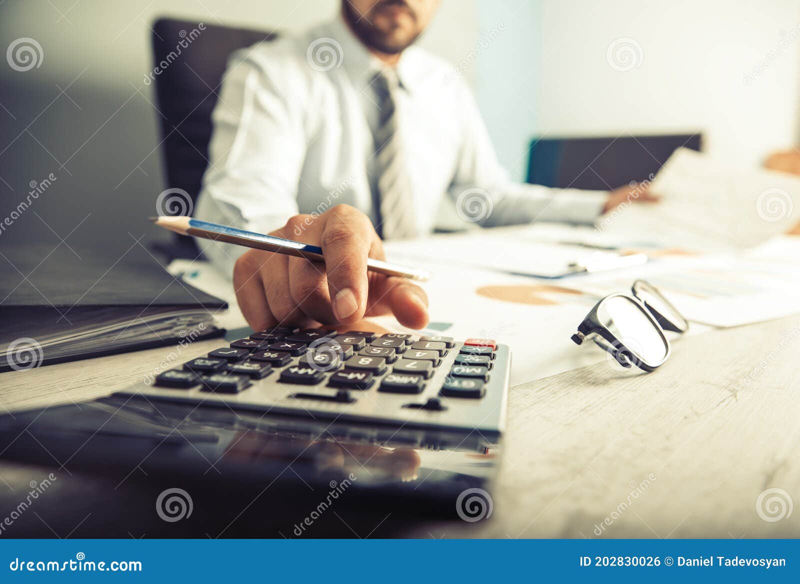 Man Hand Calculator with Document Stock Photo - Image of calculating ...
