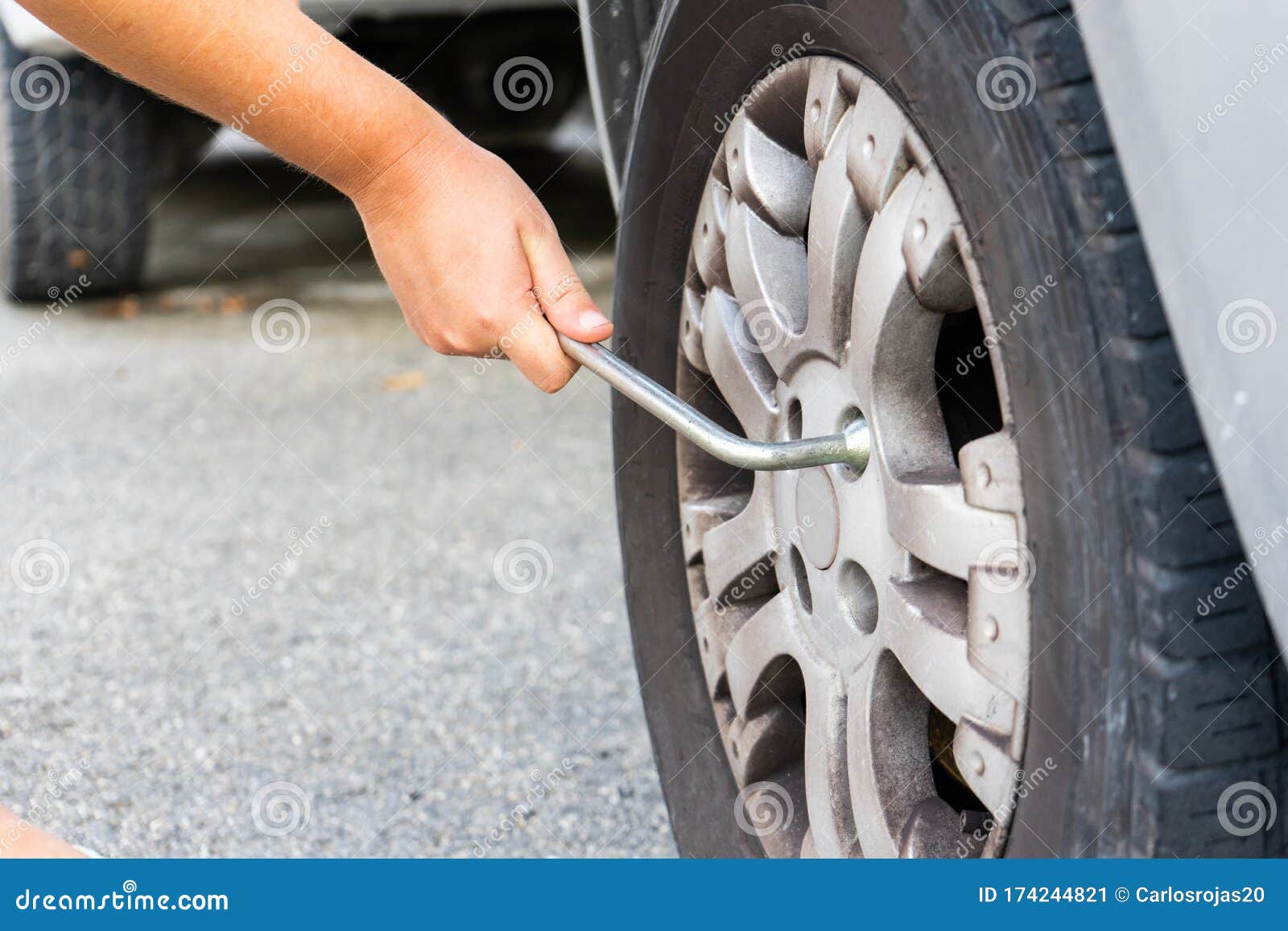 Changing car tire stock image. Image of auto, vehicle - 174244821