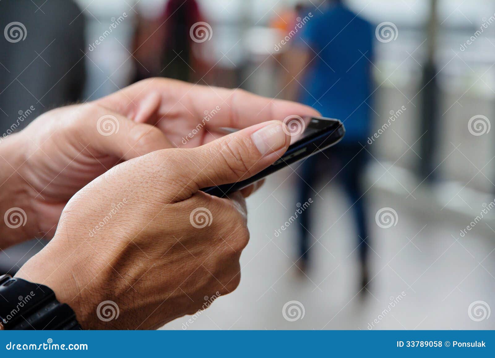 Man Hand Checking His Phone Stock Photo - Image of media, touch: 33789058