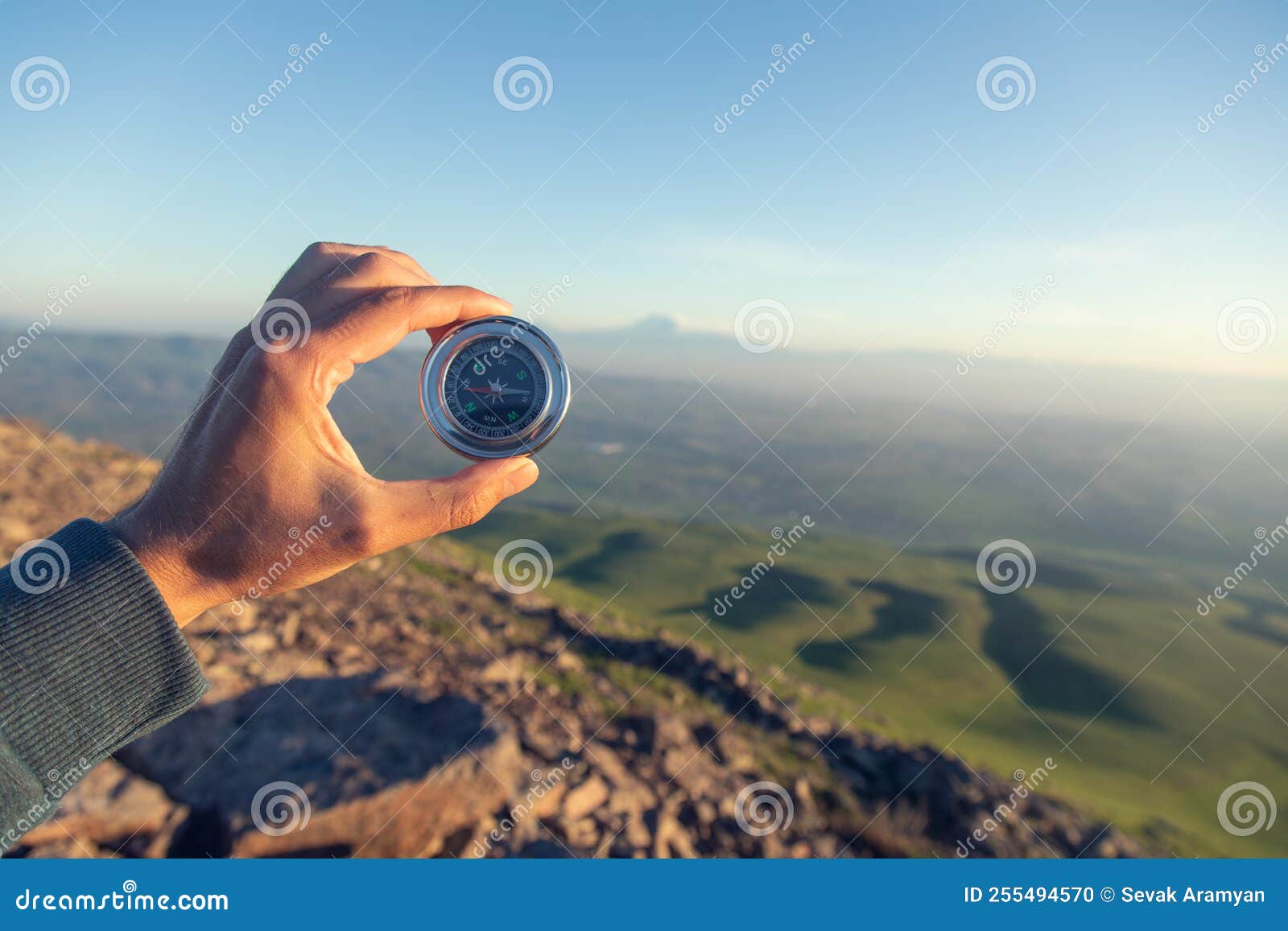 Man Hand Compass in Mountain Stock Photo - Image of navigation, path ...