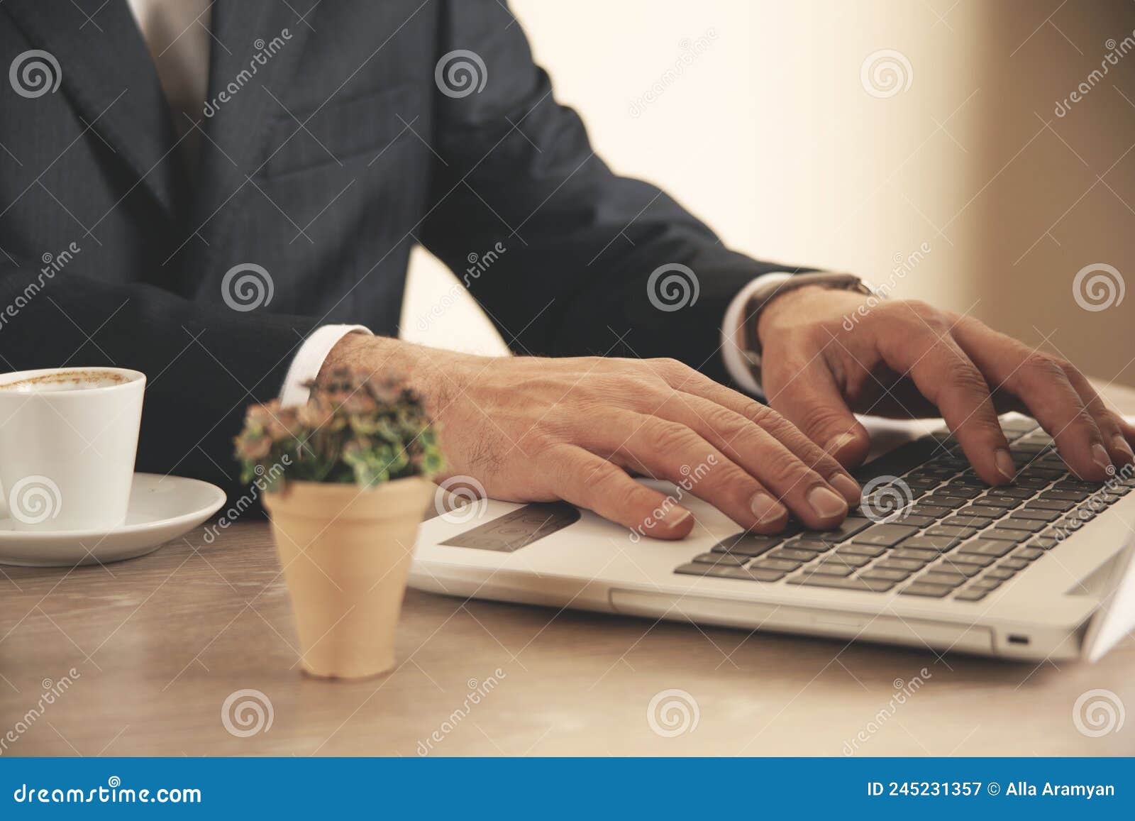 Man Hand Computer Keyboard on Office Desk. Stock Image - Image of ...