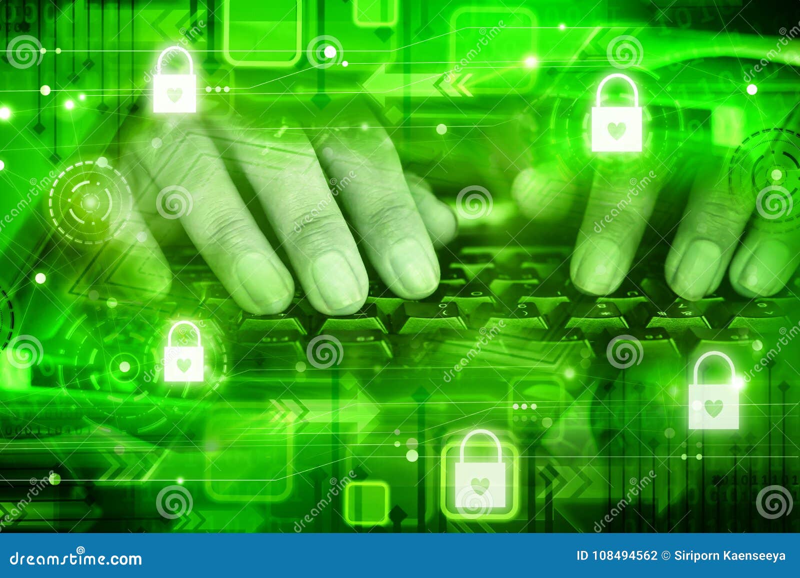 Man Hand on Computer Keyboard with Security Lock Icon, Modern ...