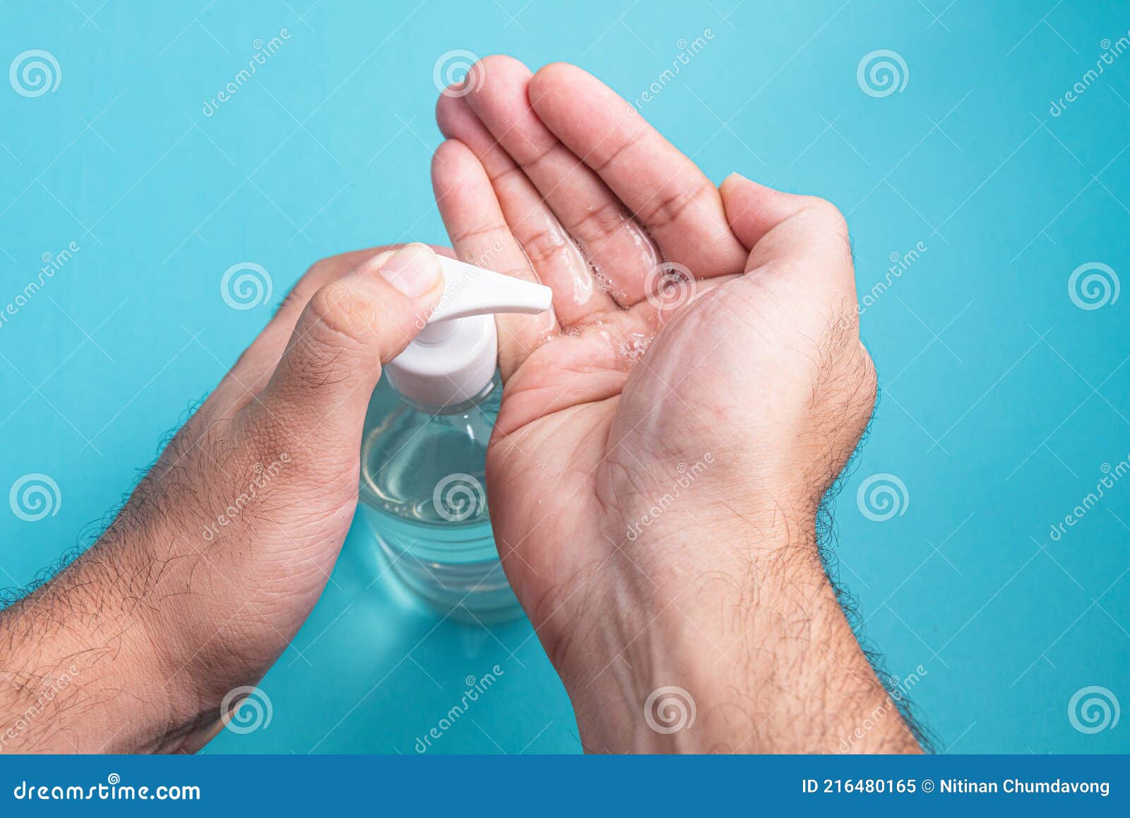 Man Hand in Container with Alcohol Ge Stock Image - Image of container ...